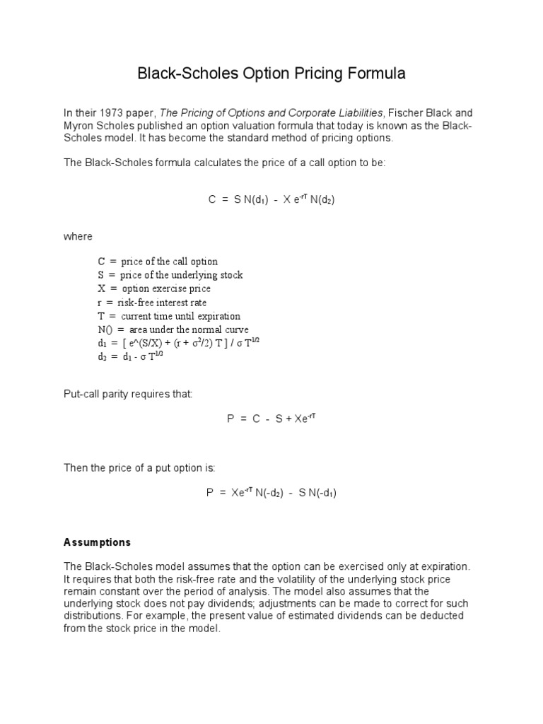 Black Schole | PDF | Black–Scholes Model | Greeks (Finance)