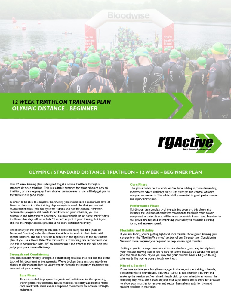 12 Week Olympic Program Beginner | PDF | Triathlon | Strength Training
