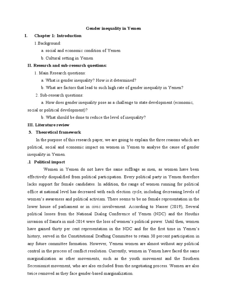 Gender Inequality in Yemen I. Chapter 1: Introduction | PDF | Gender ...