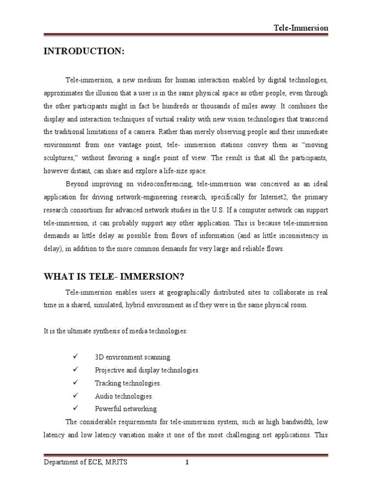 Tele Immersion Documentation | PDF | Stereoscopy | Virtual Reality