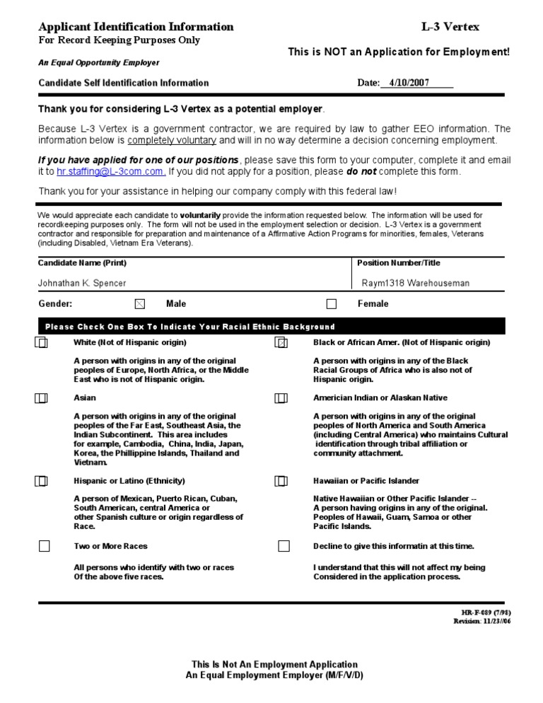 L-3 Vertex Candidate Self-Identification Form | PDF | Race And ...