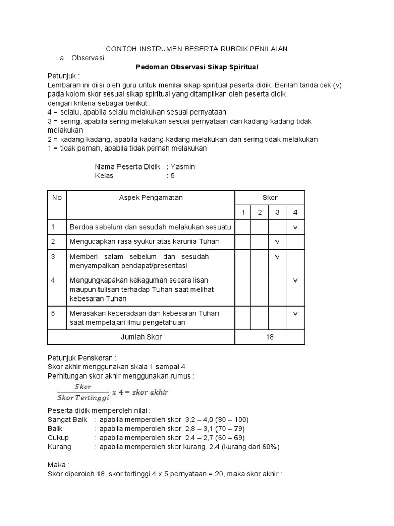 Contoh Rubrik Penilaian Non Tes | PDF