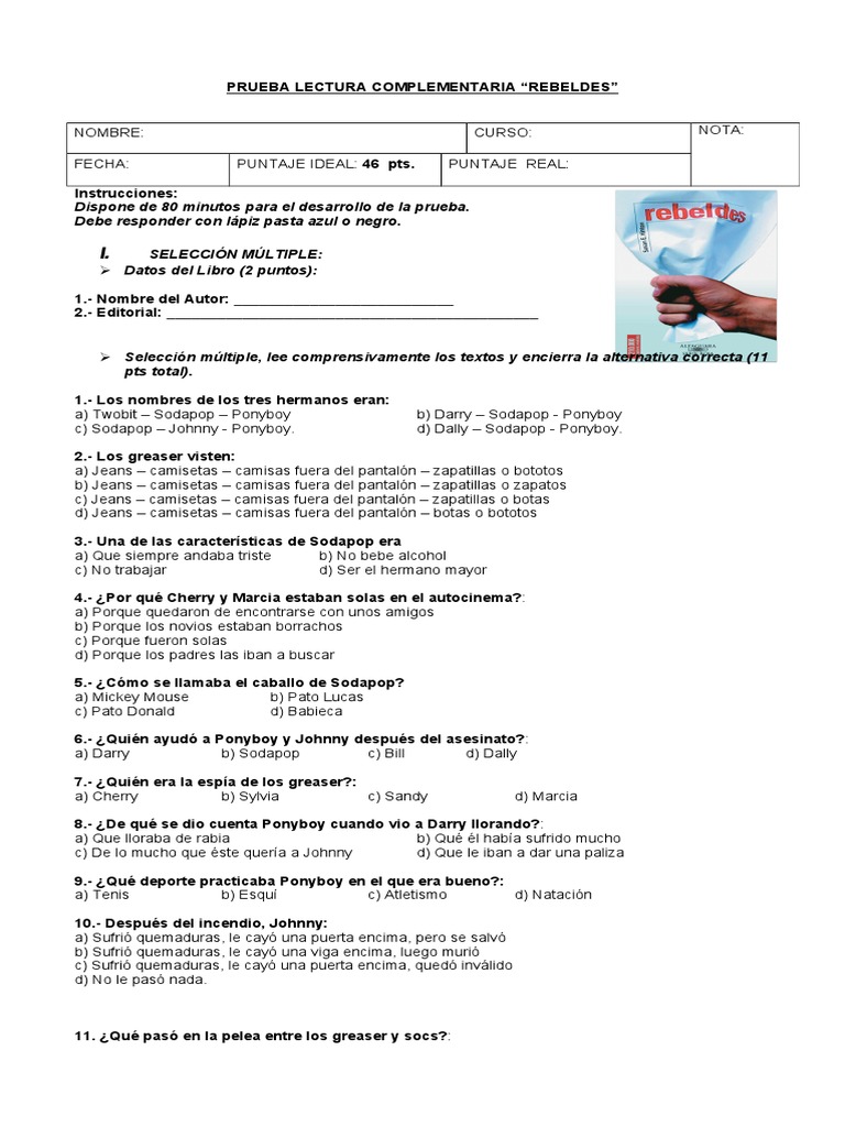 Prueba de Lectura: "Rebeldes" | PDF | Juegos y actividades