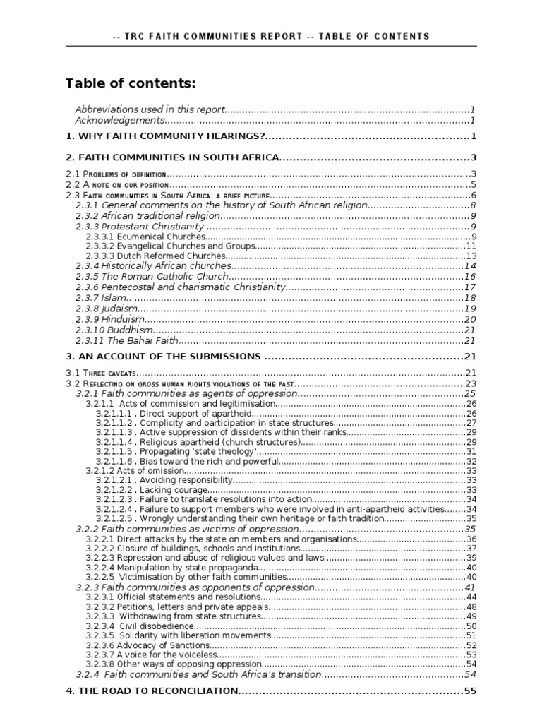 TRC Faith Report Final | PDF | Christian Denomination | Presbyterianism