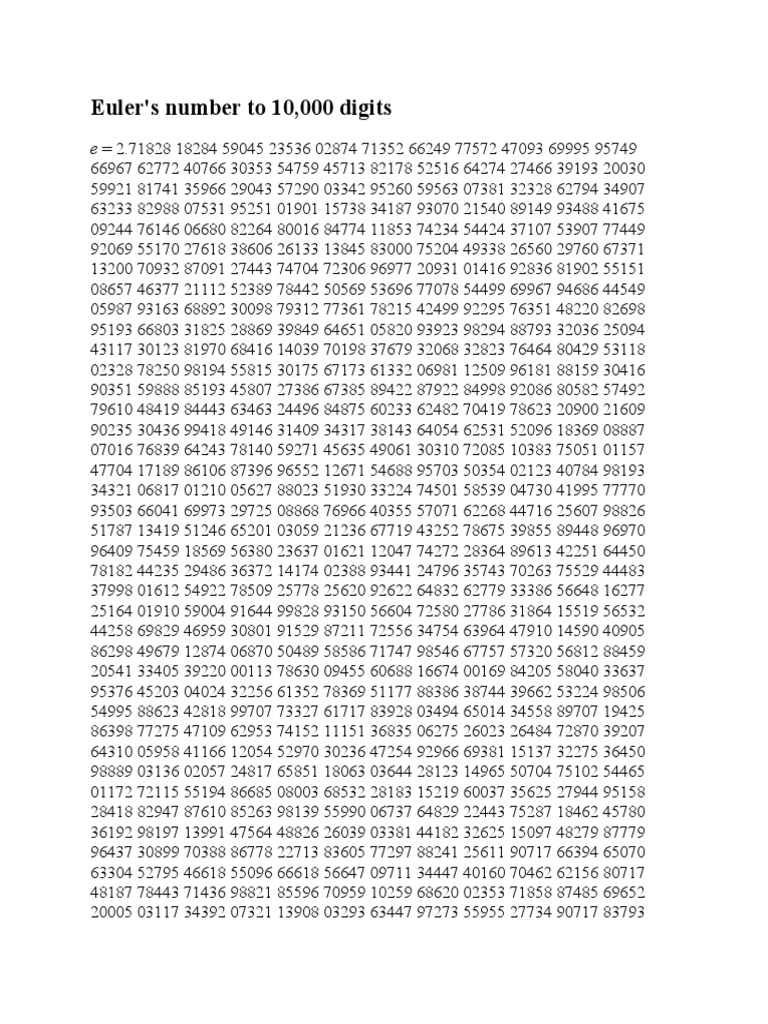 An Extremely Precise Representation of Euler's Number to Over 10,000 ...
