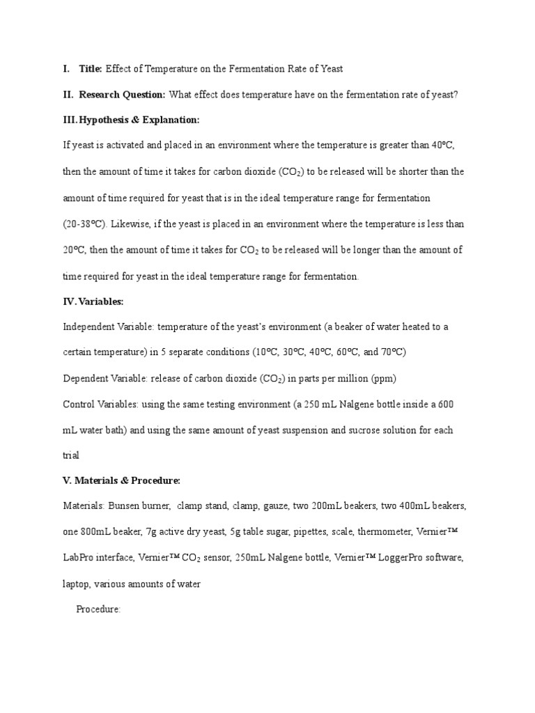 Effect of Temperature On Yeast Fermentation | PDF | Carbon Dioxide | Yeast