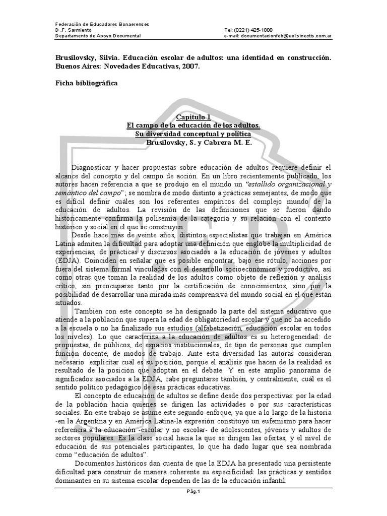 Brusilovsky Educacion Escolar de Adultos | PDF | Educación de adultos | Plan de estudios