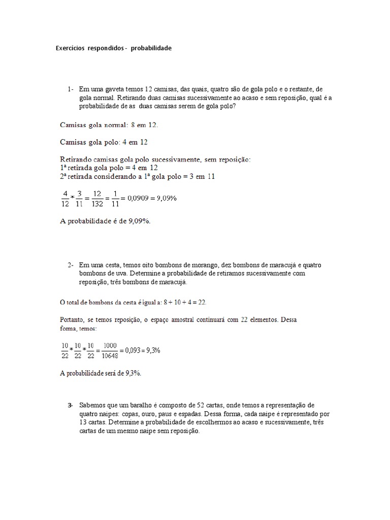 Exercícios Respondidos - Probabilidade | PDF