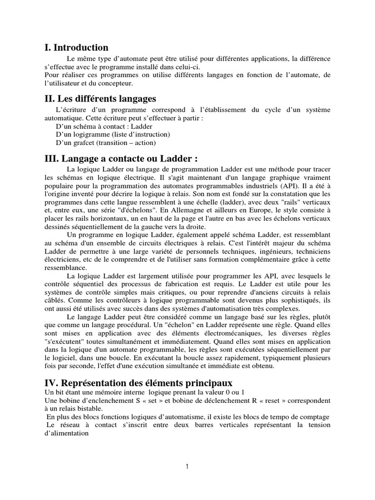Programmation des Automates : Langage Ladder | PDF | Langage de ...