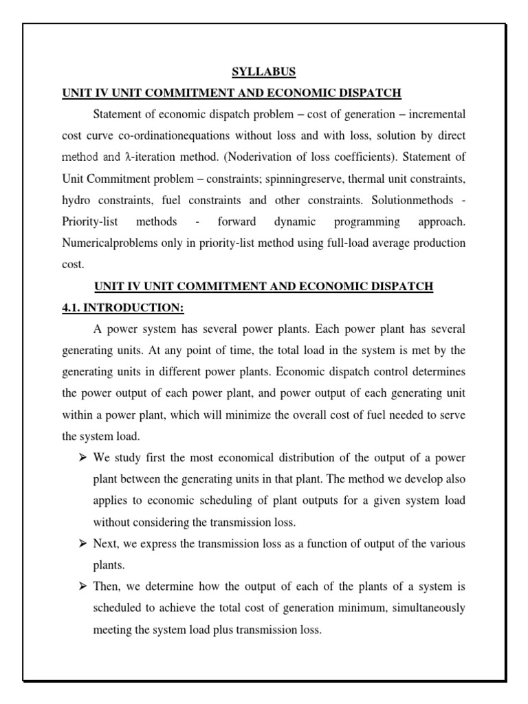 Syllabus Unit Iv Unit Commitment and Economic Dispatch | PDF | Dynamic Programming ...