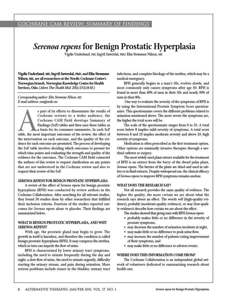 Cefasabal Underland - 2011 - CAM Reviews Serenoa Repens For Benign ...