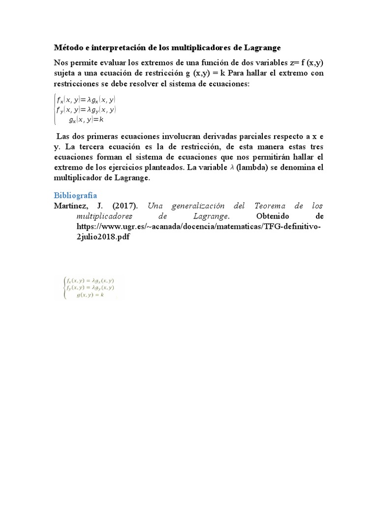 Método e interpretación de los multiplicadores de Lagrange | PDF