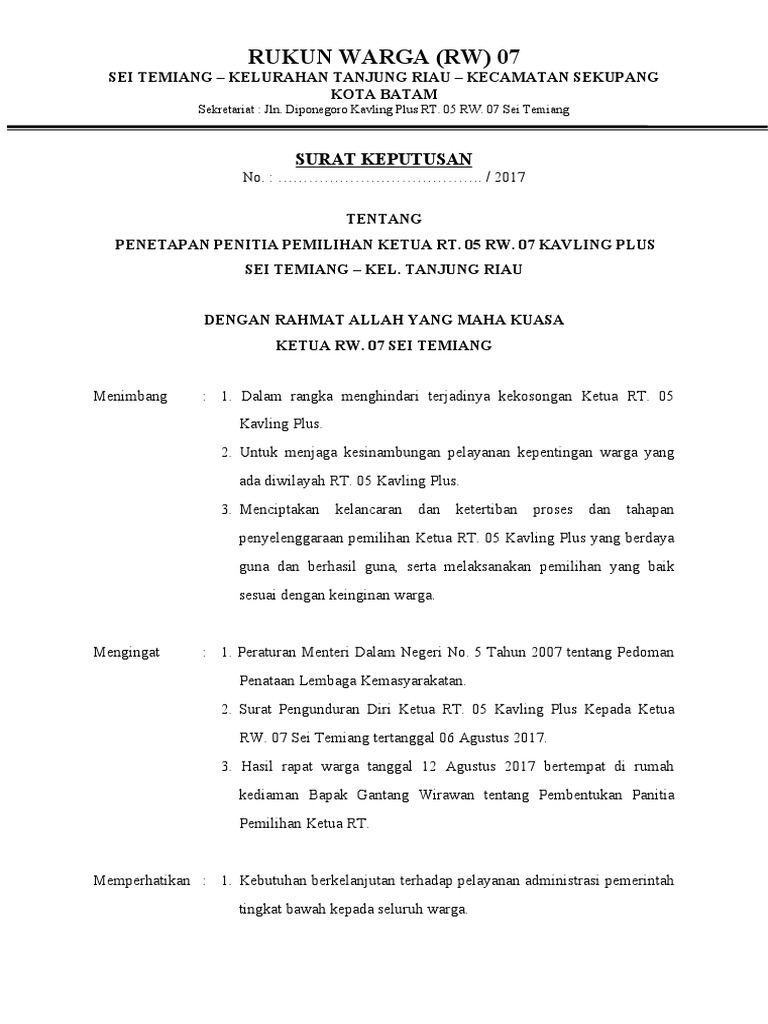 SK Panitia Pemilihan RT | PDF