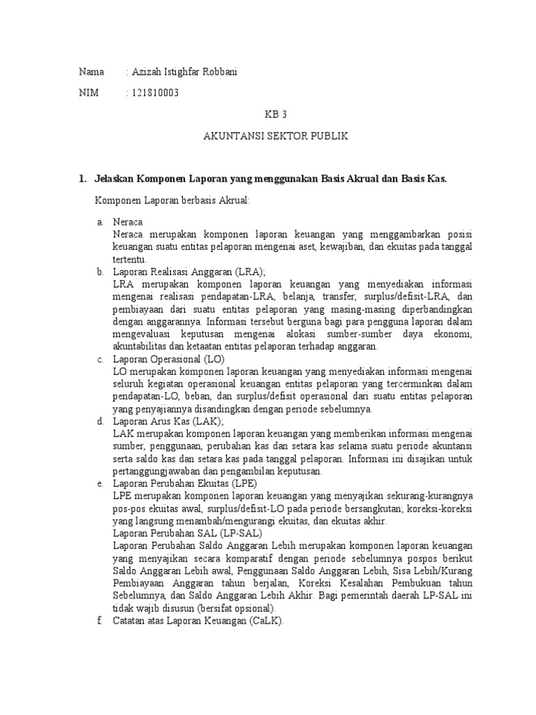 Komponen Laporan Keuangan Akrual dan Kas | PDF | Pengelolaan Keuangan ...