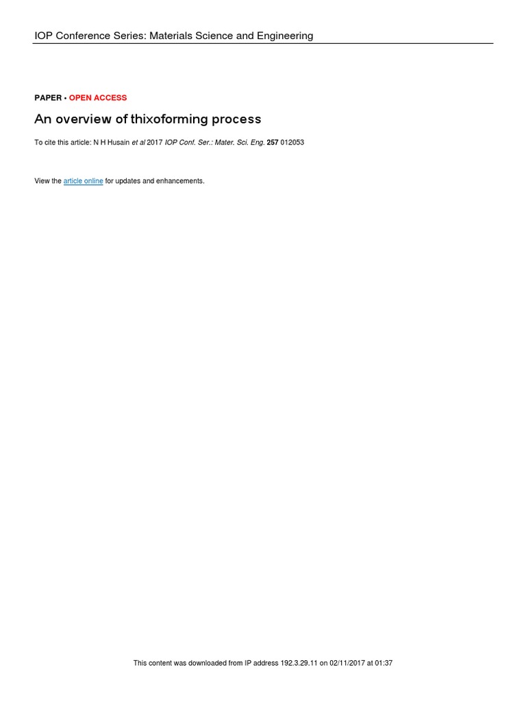 An Overview of Thixoforming Process | PDF | Rheology | Solid