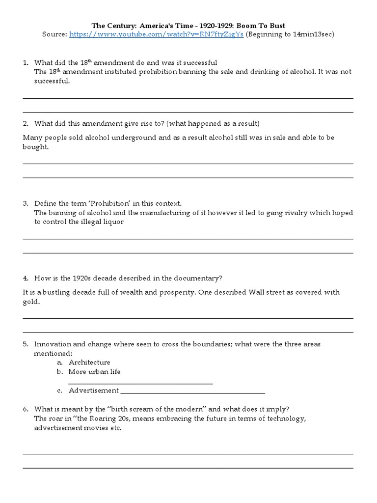 Boom To Bust 1920s Documentary Worksheet | Download Free PDF ...