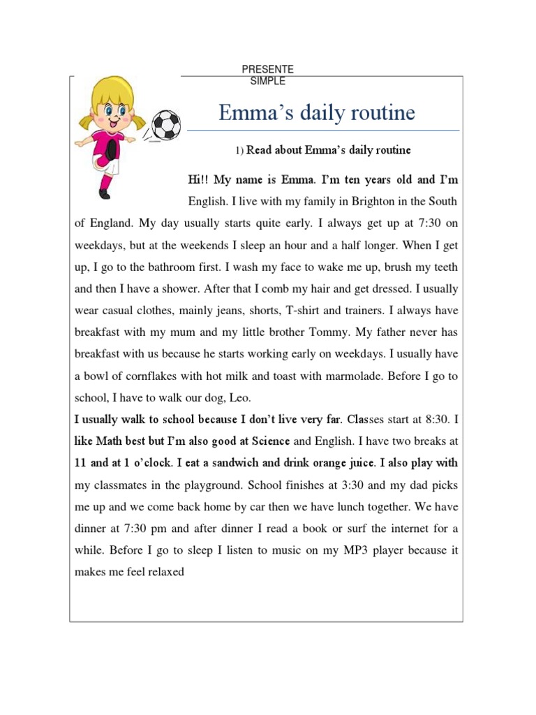 Emma S Daily Routine | PDF | Meal | Food And Drink