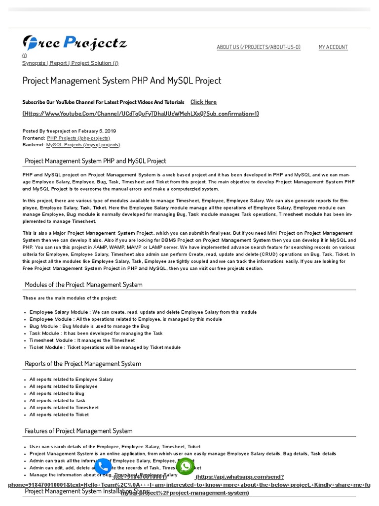 Project Management System - Php And Mysql Projects - Freeprojectz | Pdf 