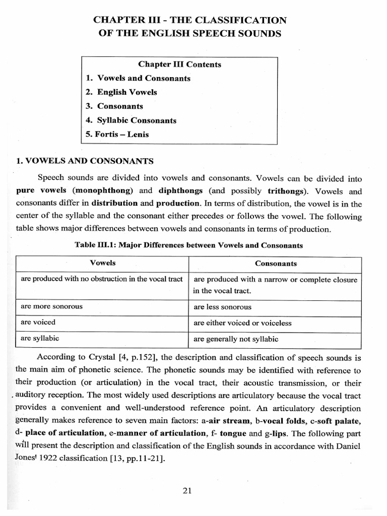 Chapter 3. The classification of the english speech sounds