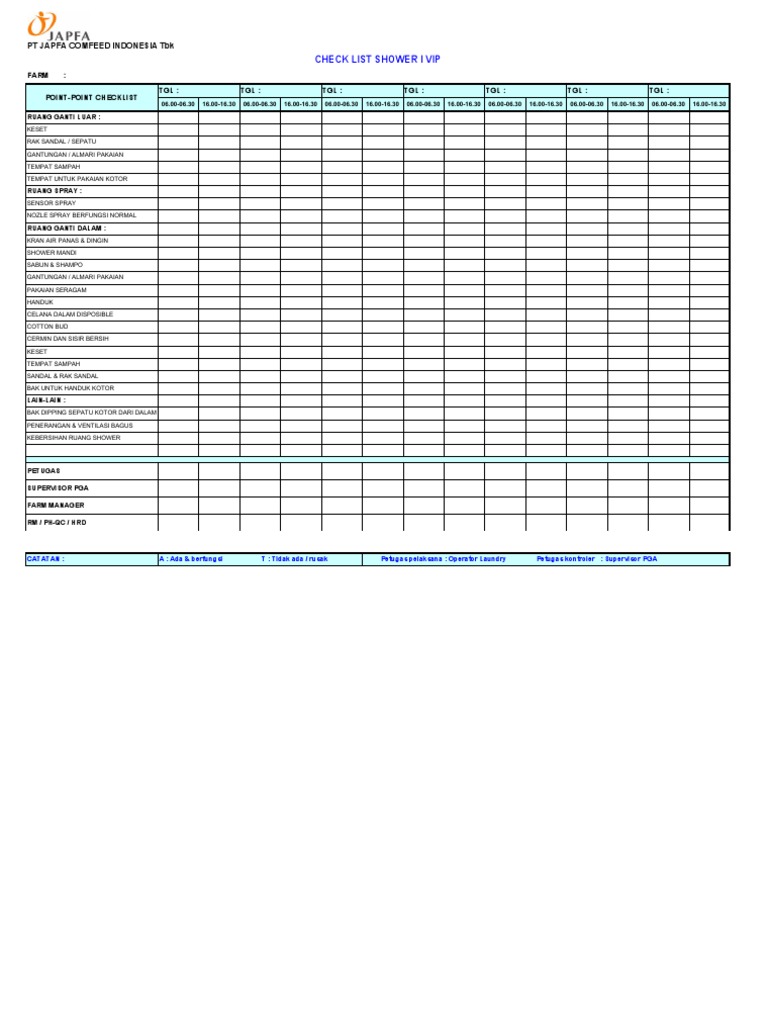 Checklist Shower I VIP | PDF