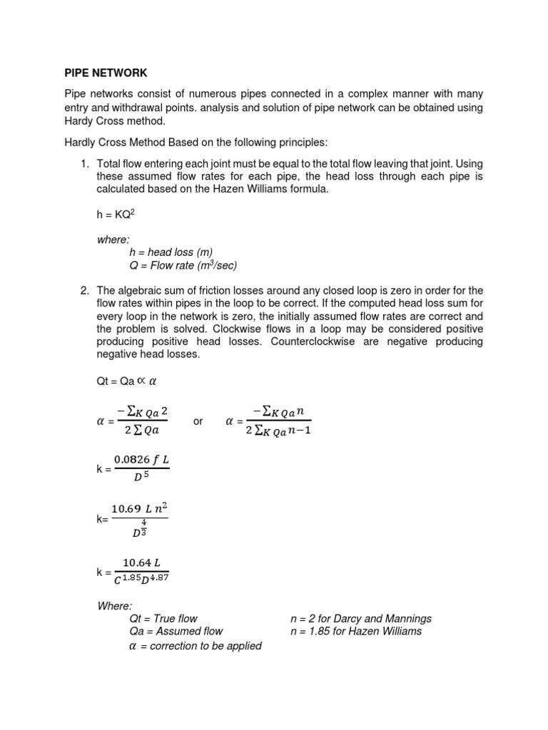 Pipe Network Analysis Using Hardy Cross Method | PDF | Chemical ...