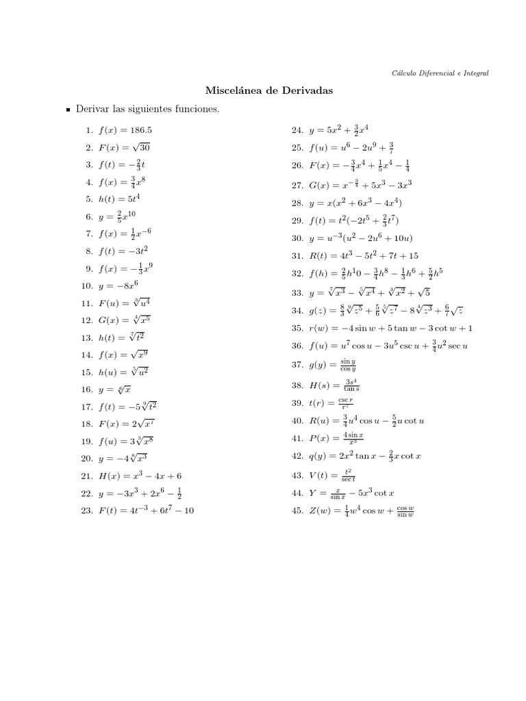 Ejer Miscelánea Derivadas | PDF