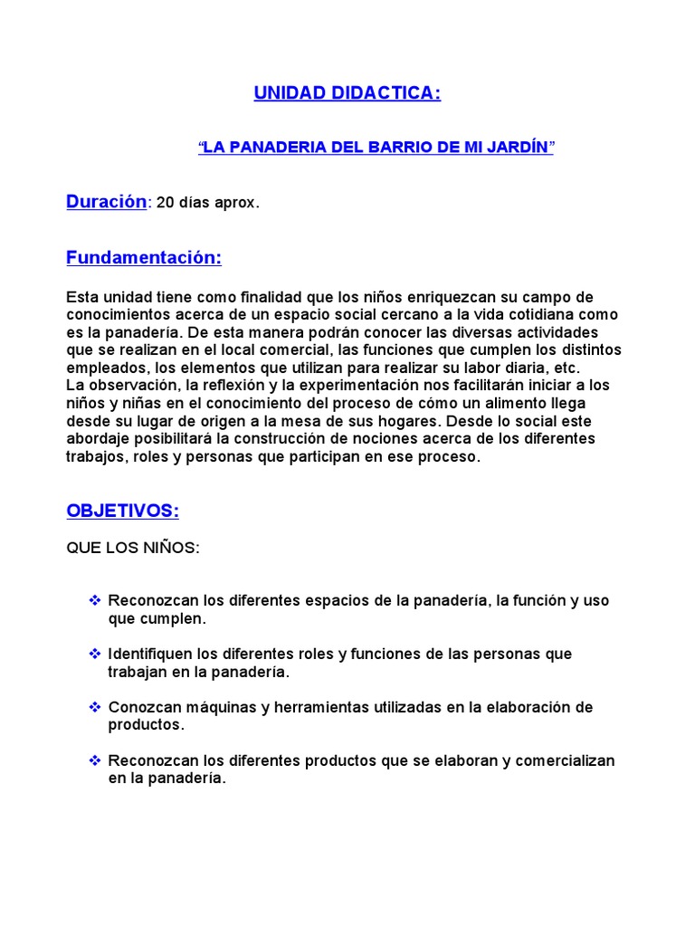 UNIDAD DIDACTICA Panaderia 2013 | PDF | Alimentos | Science