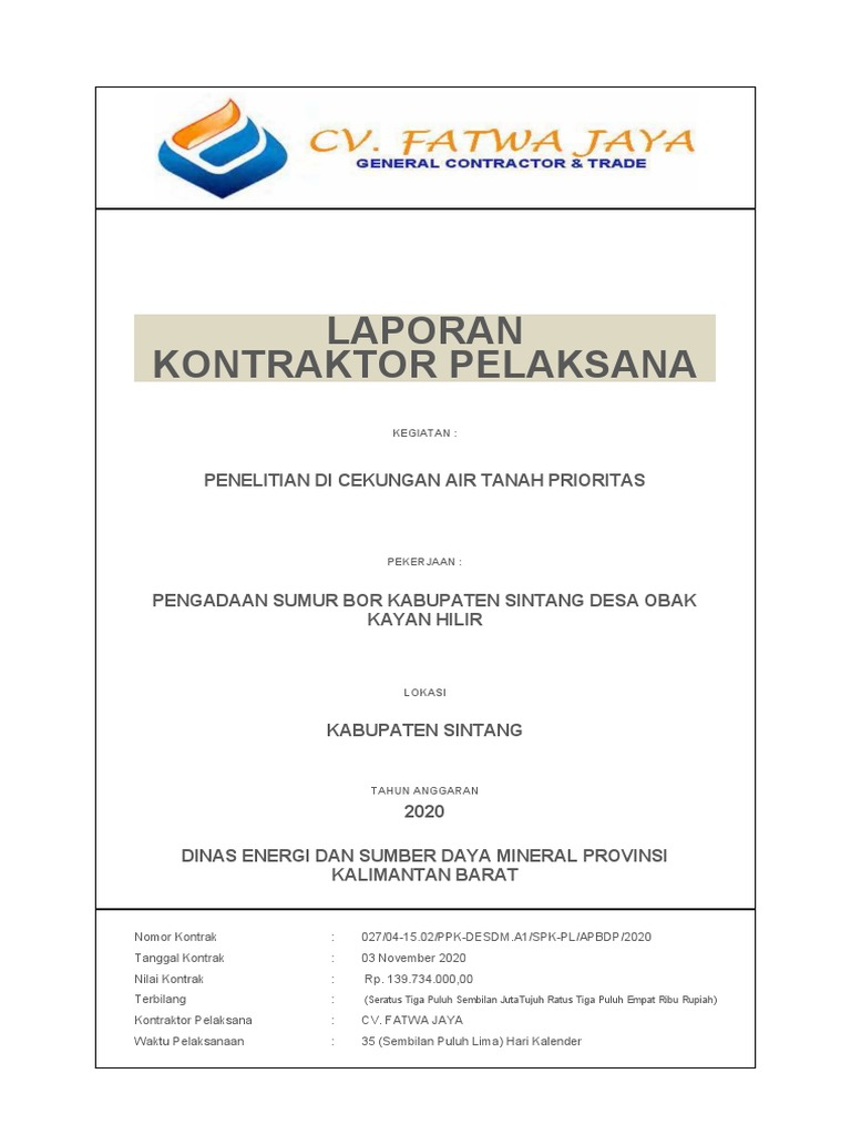 Obak Cover Laporan Kontraktor Dan Lampiran Foto | PDF