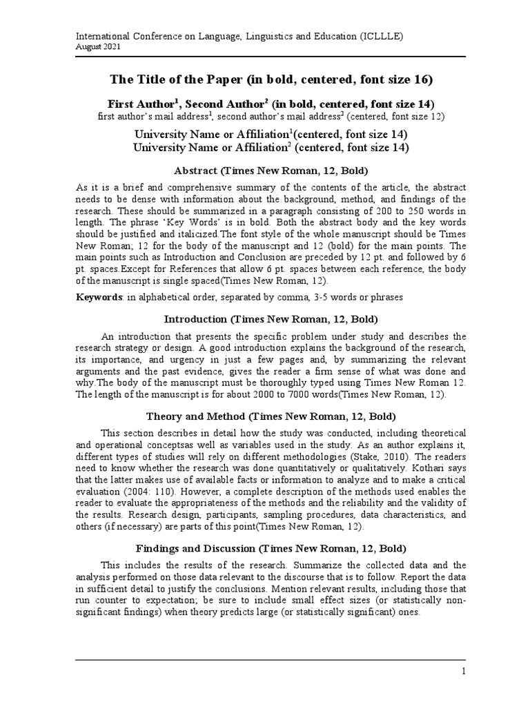 The Title of The Paper (In Bold, Centered, Font Size 16) | PDF ...