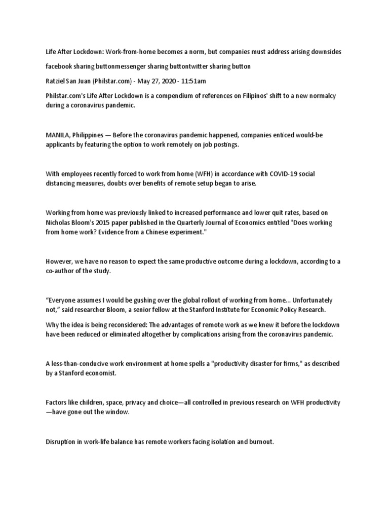 Life After Lockdown | PDF | Telecommuting | Employment