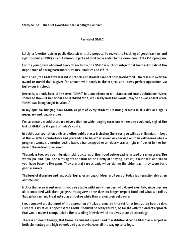 The Case for Reviving Good Manners and Right Conduct (GMRC) as a School ...