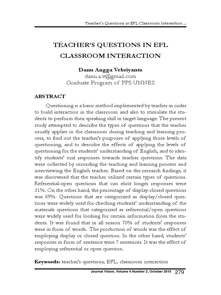 Teachers Questions in Efl Classroom Interaction | PDF | Question ...