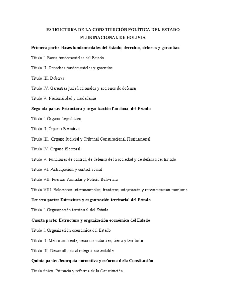 Estructura de La Constitución Política Del Estado Plurinacional de ...