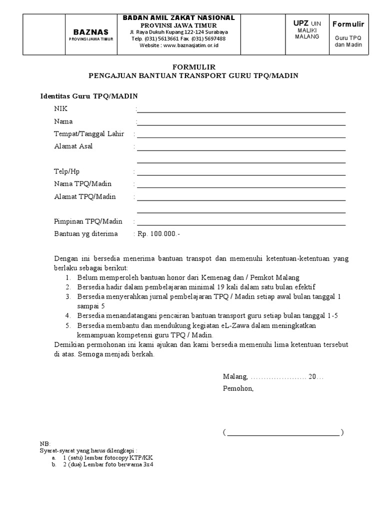 Formulir Guru TPQ | PDF