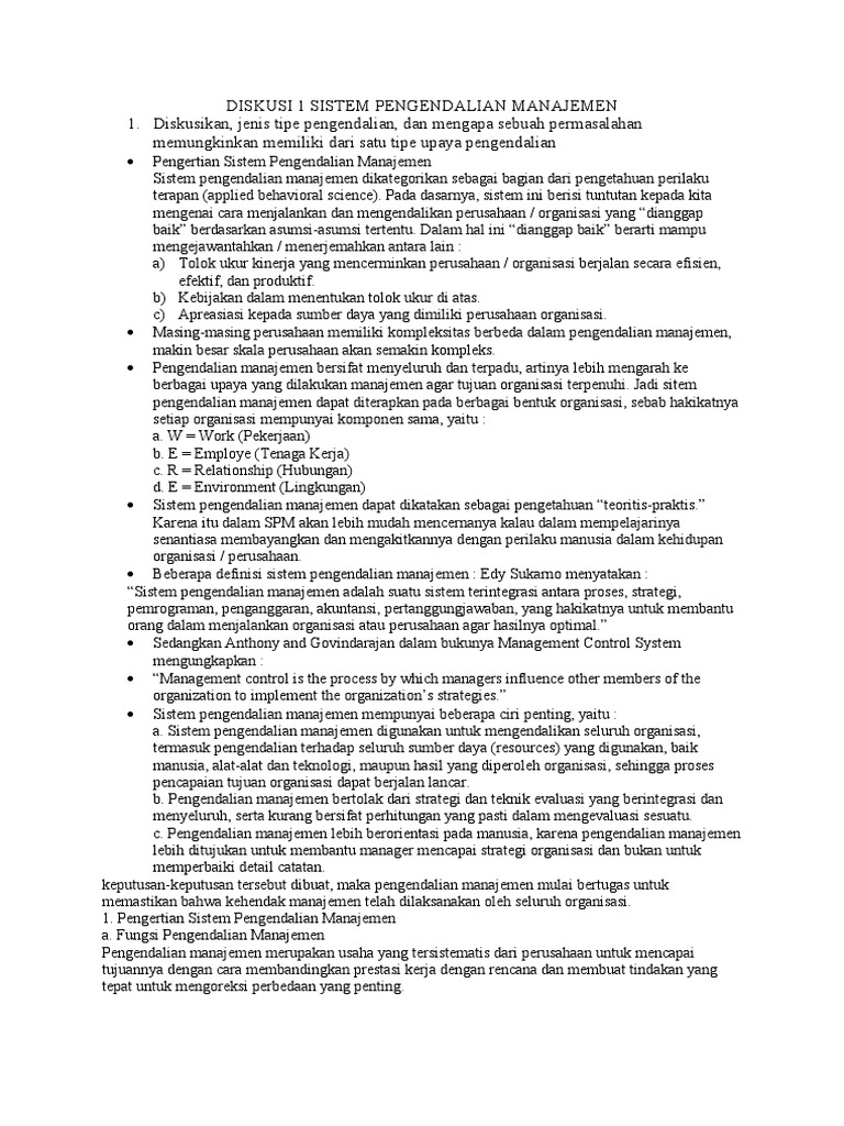 Diskusi 1 Sistem Pengendalian Manajemen | PDF