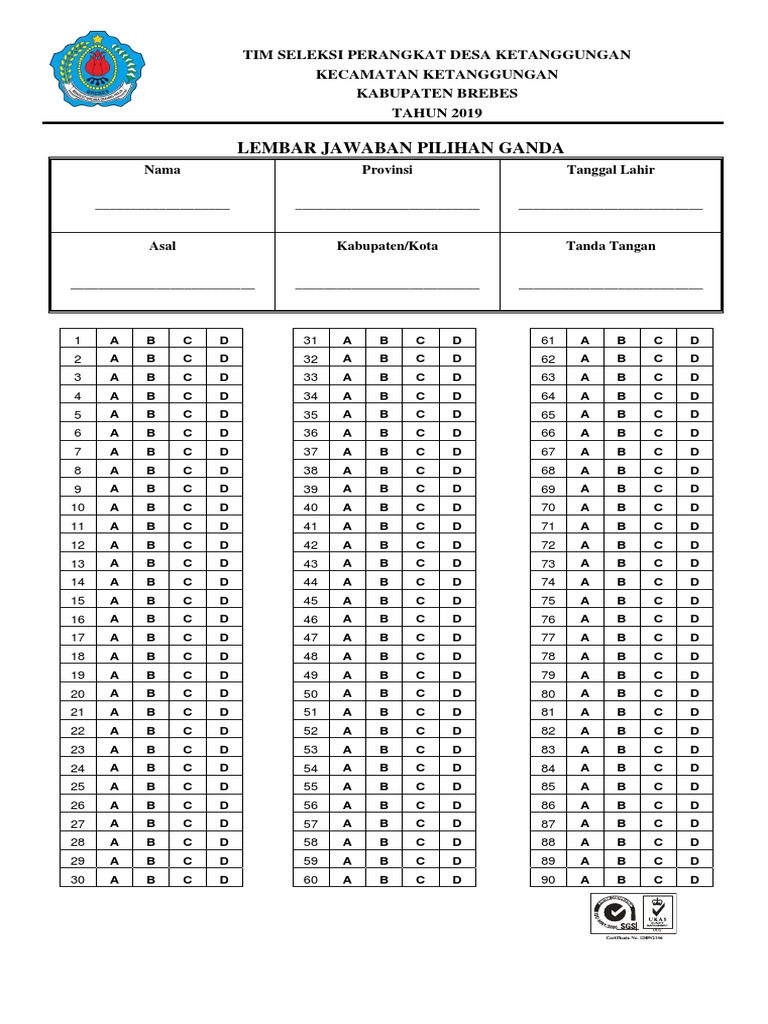 LJK Pilgand Perangkat Desa | PDF