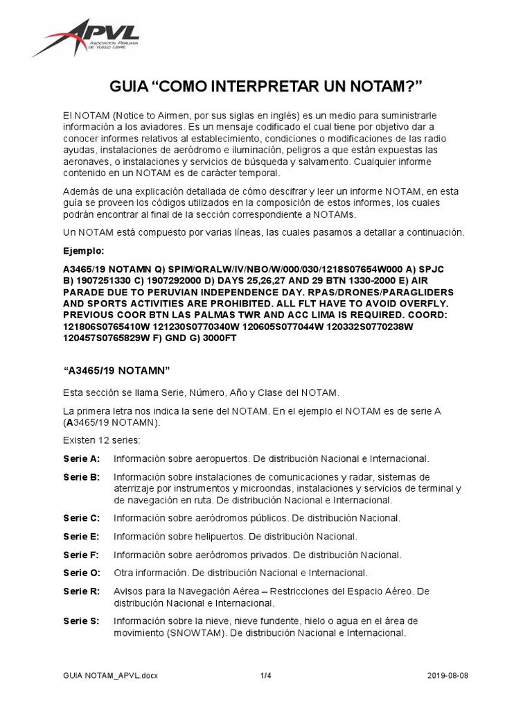 Guía para Interpretar NOTAMs | PDF | Operación del vehículo | Seguridad ...