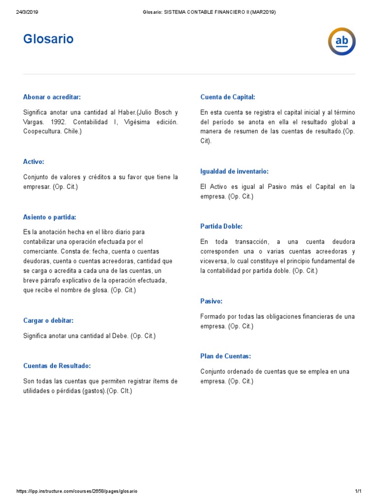 Glosario - SISTEMA CONTABLE FINANCIERO II (MAR2019) | PDF ...