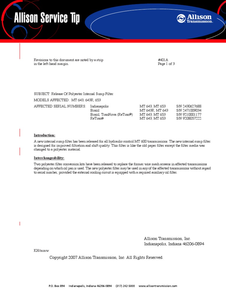 Allison Transmission Service Guide | PDF | Screw | Pipe (Fluid Conveyance)