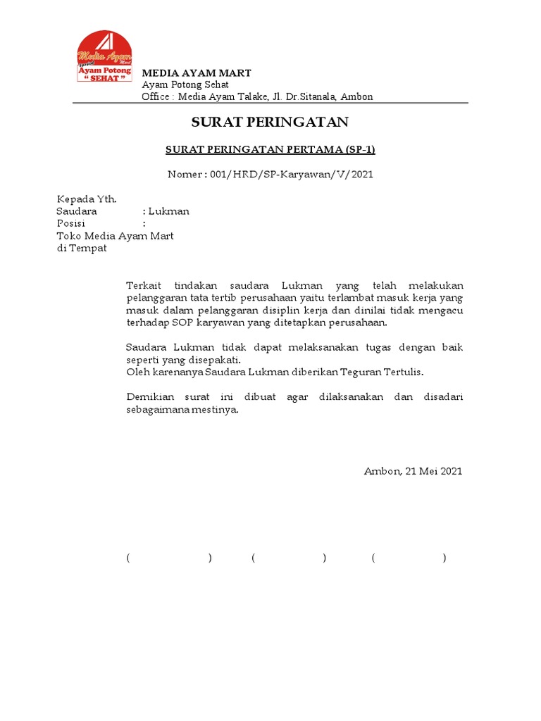 Surat Peringatan Format | PDF