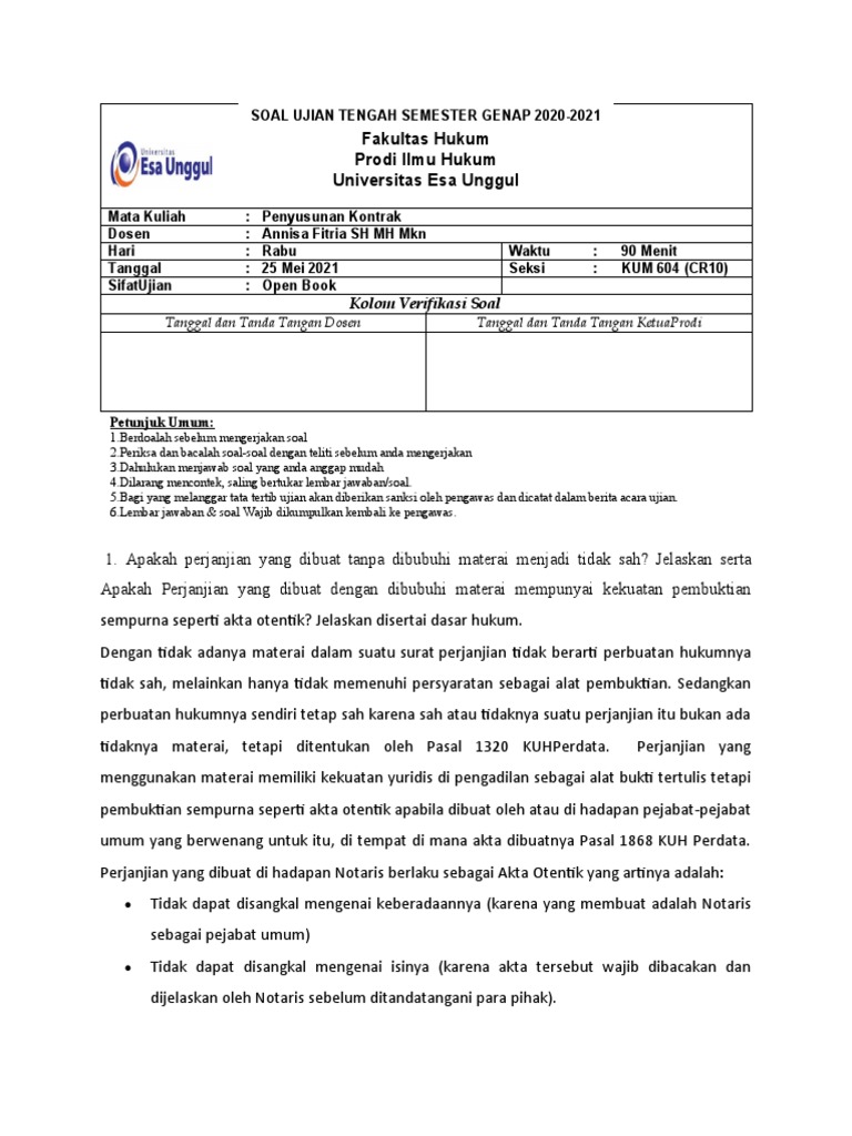 Soal Uts Penyusunan Kontrak | PDF