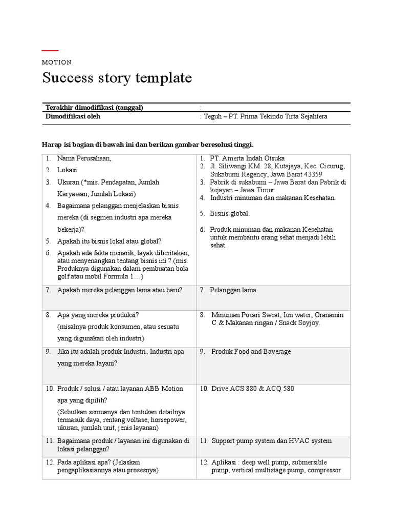 Revisi 2 Success Story Template - 2021 (Translated To Bahasa) Edited | PDF