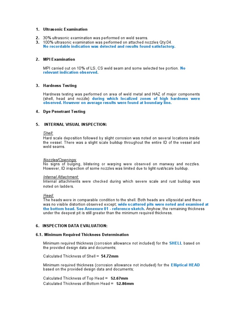 Format of Sample Reports For Pressure Vessel | PDF | Ultrasound | Corrosion