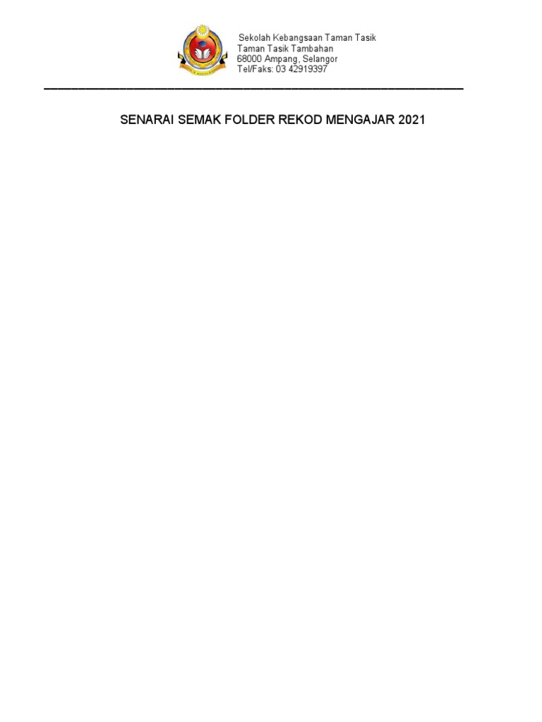 Senarai Semak Fail Rekod Mengajar | PDF
