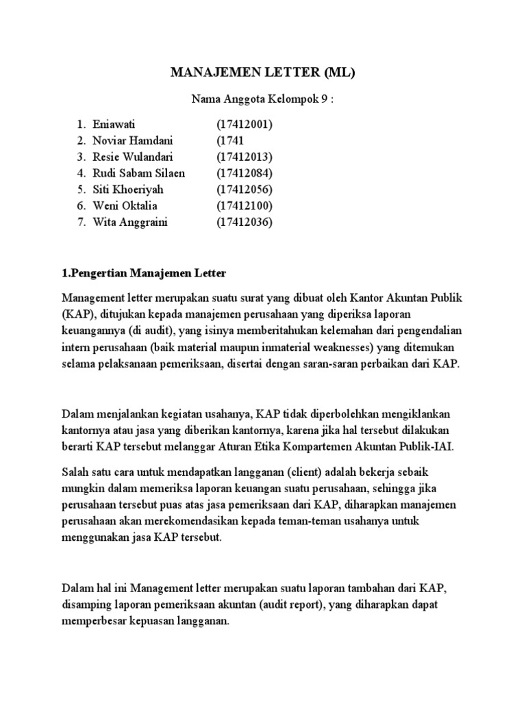Kolaborasi Tim dalam Penyusunan Management Letter | PDF