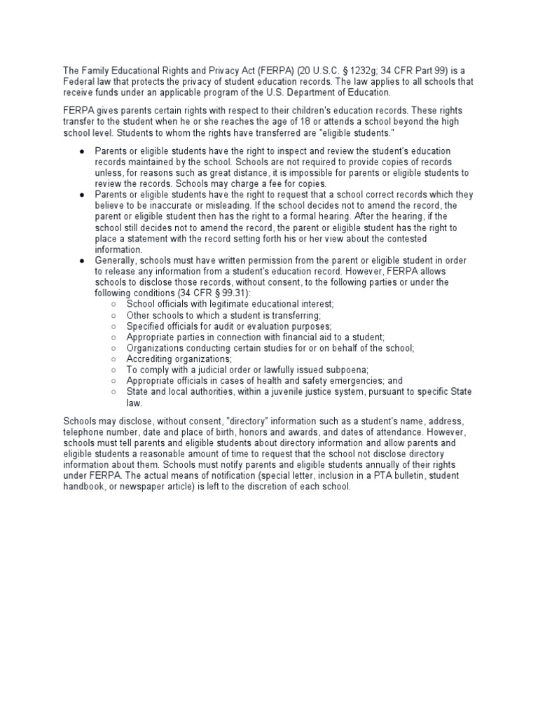 The Family Educational Rights and Privacy Act | PDF | Justice | Crime ...