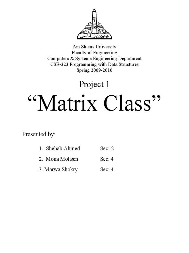 Matrix Class Project Final Report | PDF | Matrix (Mathematics) | Constructor (Object Oriented ...