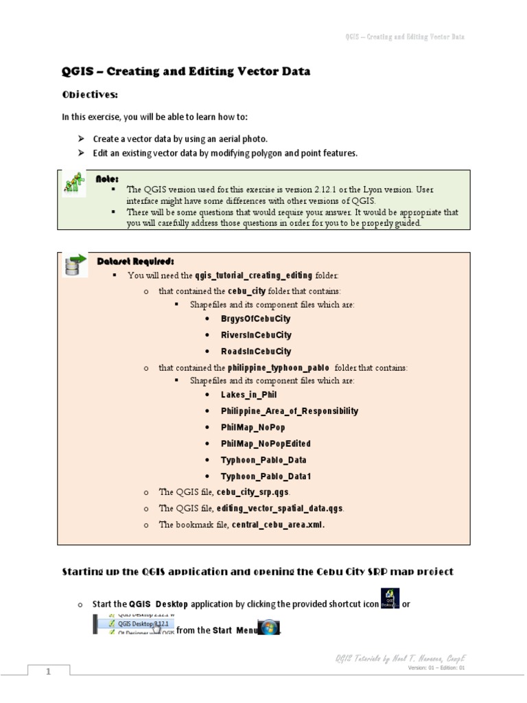 QGIS - Creating and Editing Vector Data: Version: 01 - Edition: 01 | Download Free PDF | Button ...