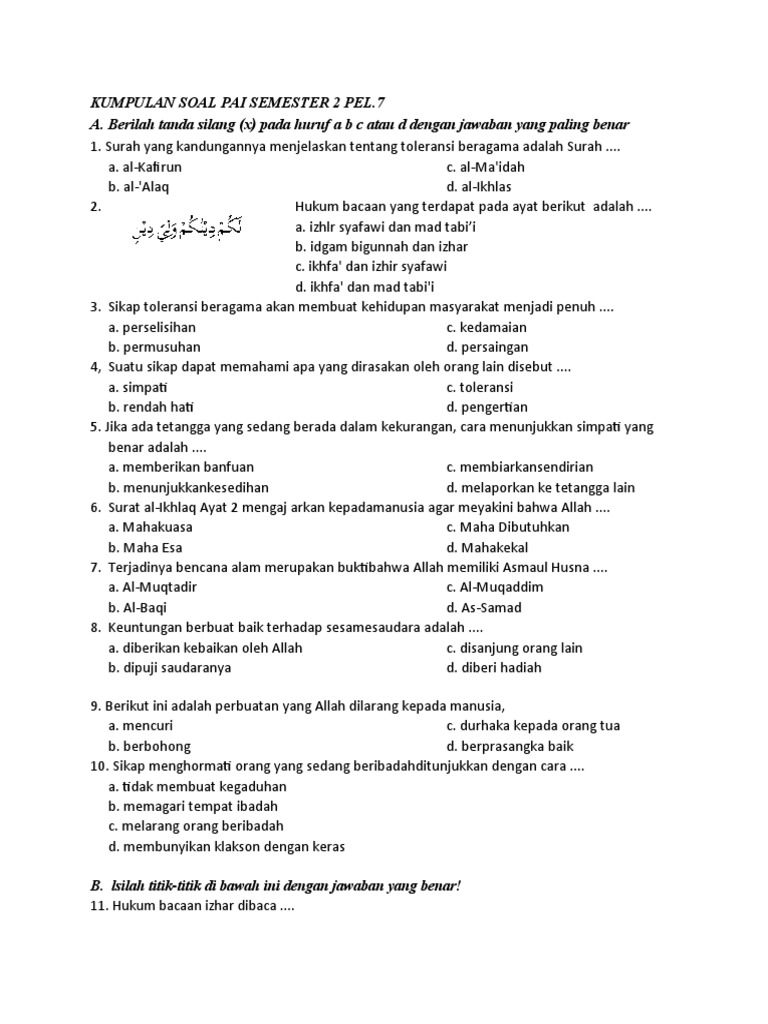 Kumpulan Soal Pai Semester 2 Pel 7-10 | PDF