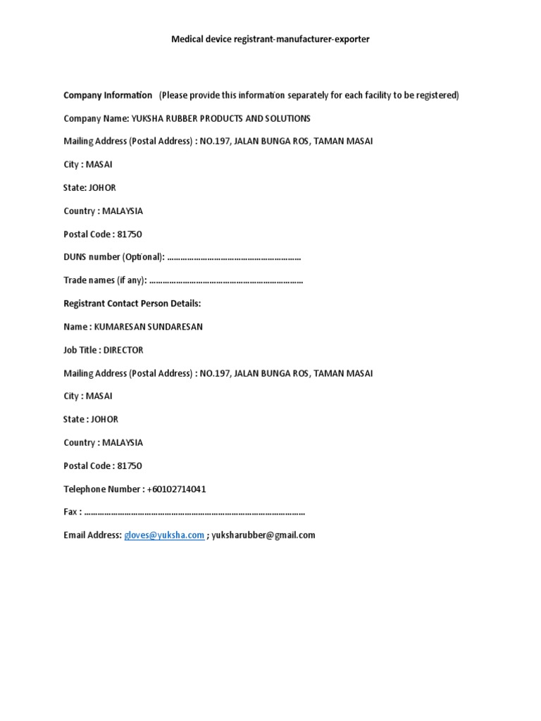 Fda Basics Med 4tdev Reg Form | PDF | Federal Food | Food And Drug ...